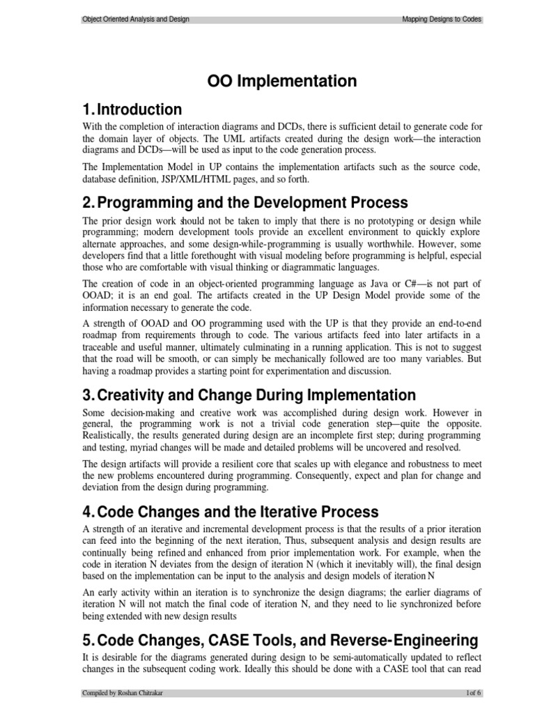 Oo Implementation Object Oriented Analysis And Design Mapping Designs To Codes Pdf Class 