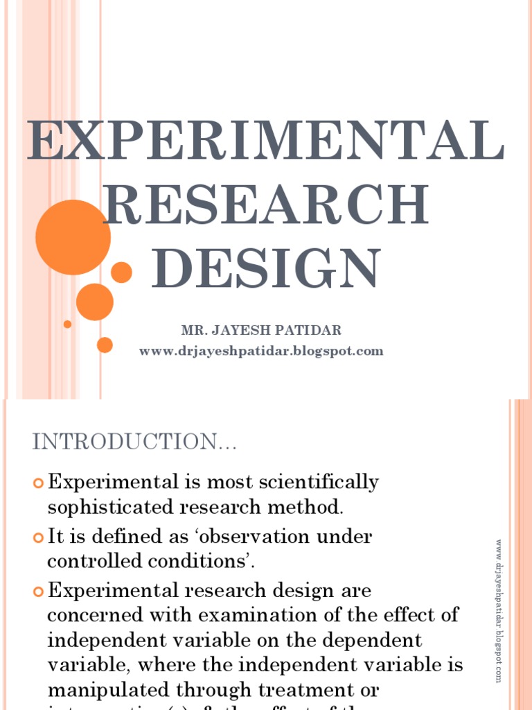 Experimental Research Design: Mr. Jayesh Patidar | Download Free PDF | Experiment | Research Methods