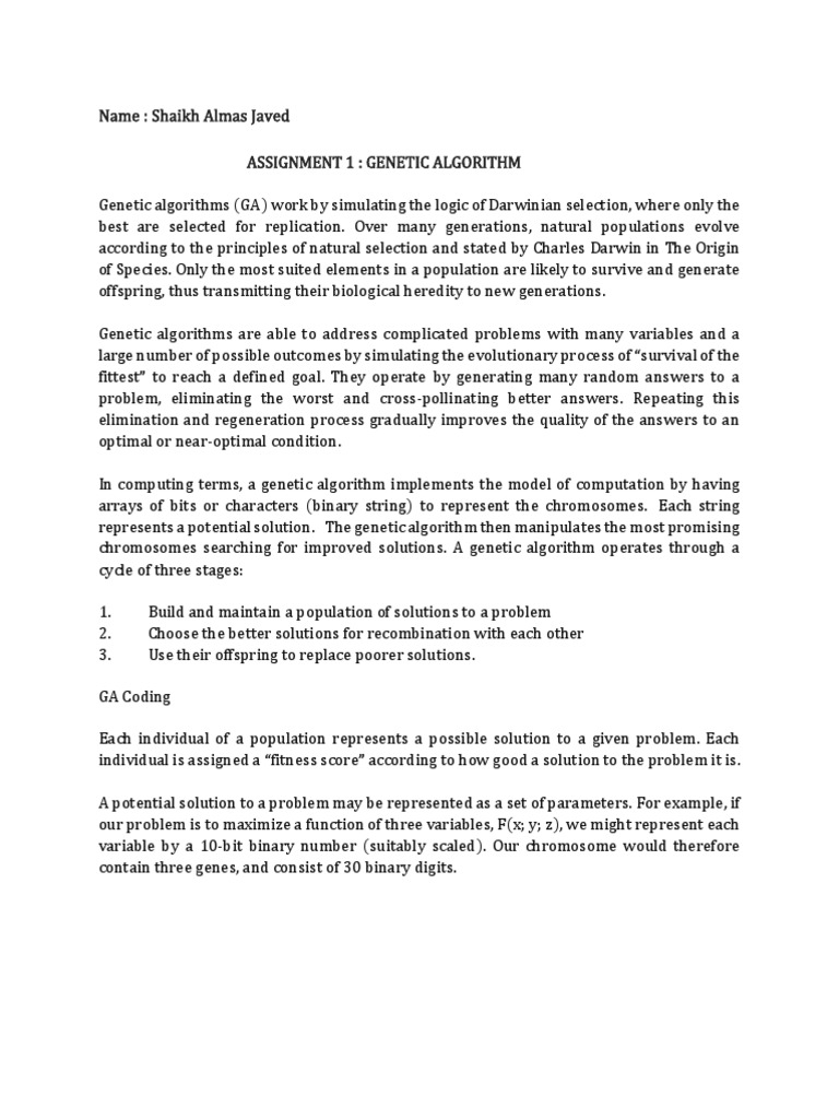 Name: Shaikh Almas Javed Assignment 1: Genetic Algorithm | PDF ...