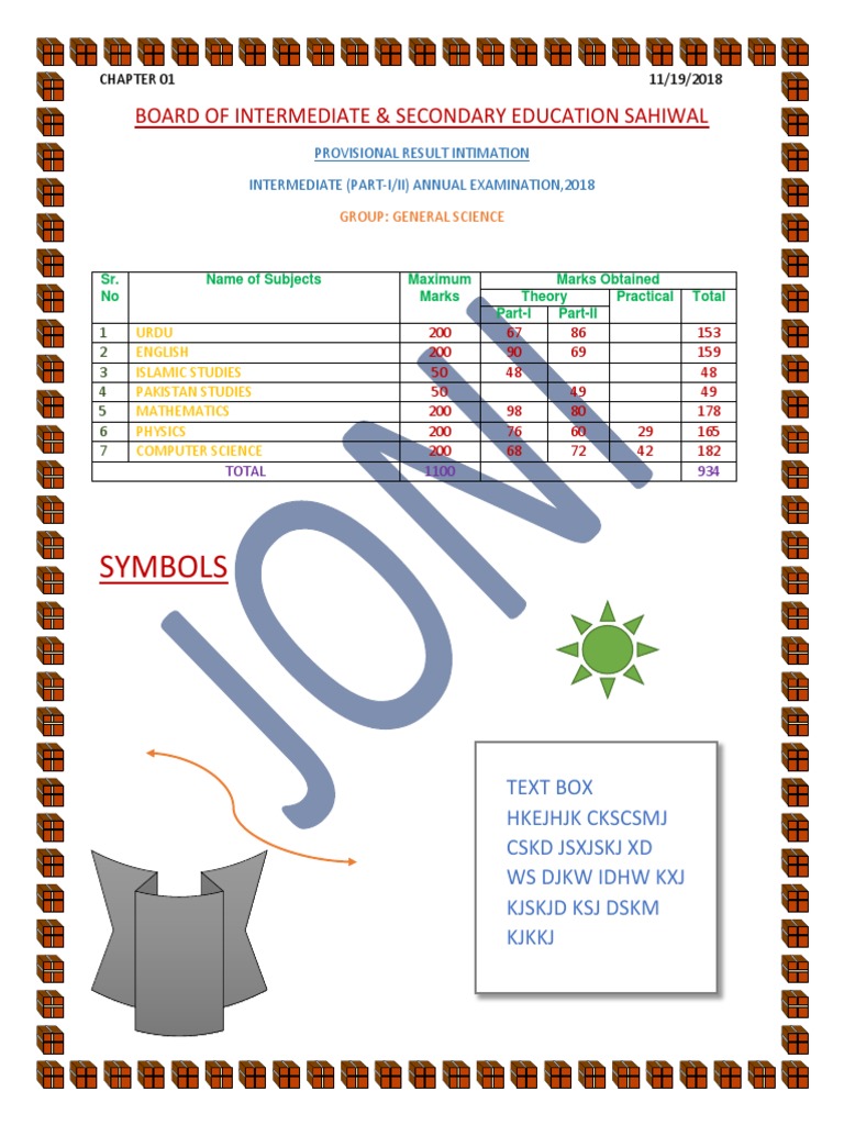 Symbols: Board of Intermediate & Secondary Education Sahiwal | PDF ...