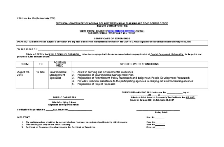 PRC Form No 104 Kyle | PDF | Government Information | Common Law
