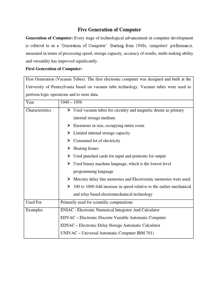 Overview of Five Computer Generations | PDF | Microprocessor | Random ...
