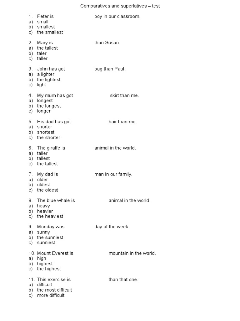 Comparative & Superlative Quiz | PDF