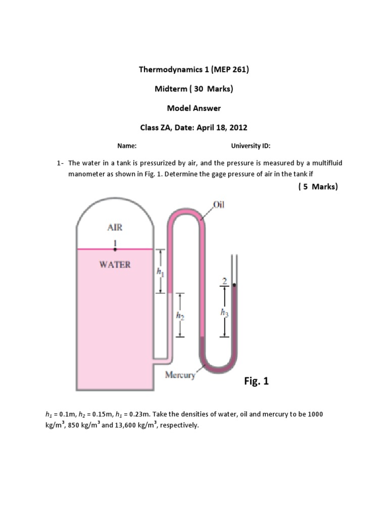Thermodynamics - 1 Midterm Solution | PDF | Physical Chemistry | Mechanics