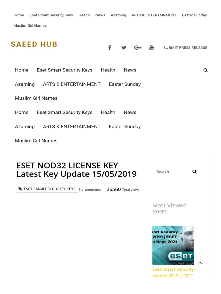 Eset Nod32 License Key Latest Key Update 15-05-2019 | PDF | Microsoft ...