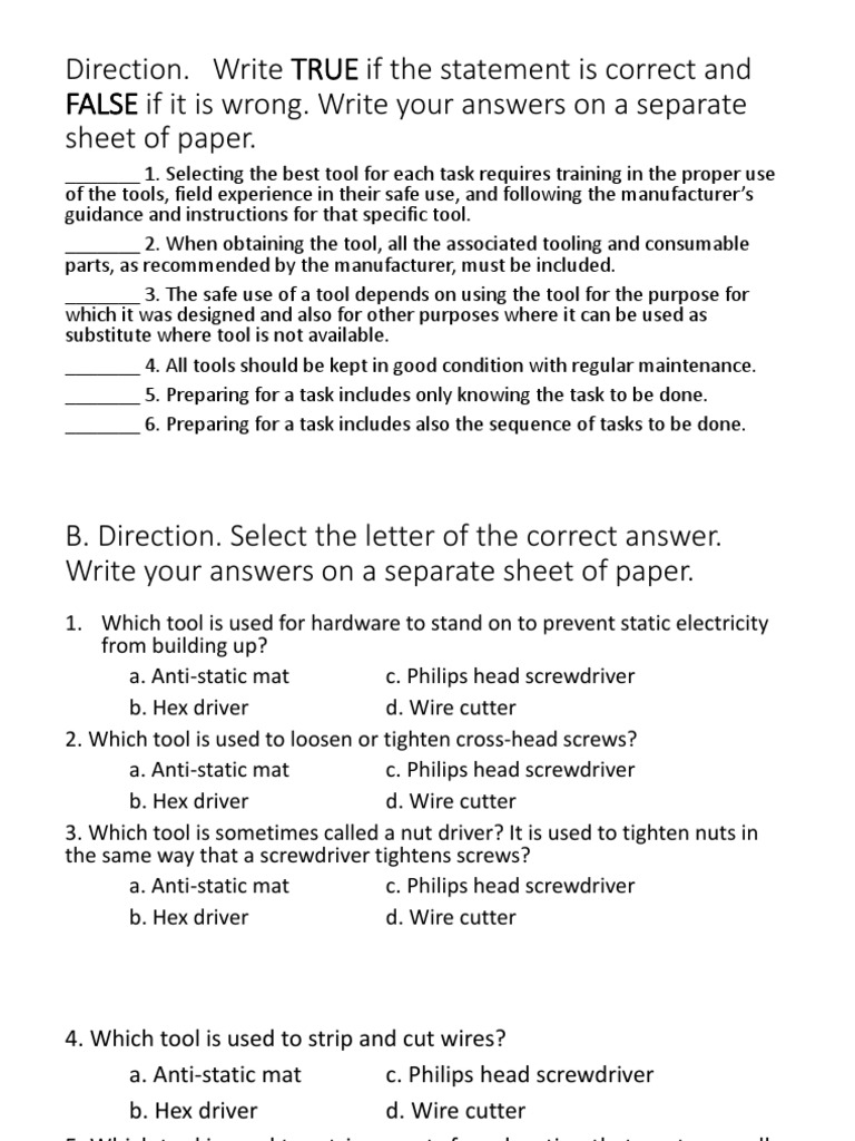 Direction. Write TRUE If The Statement Is Correct and FALSE If It Is Wrong. Write Your Answers ...