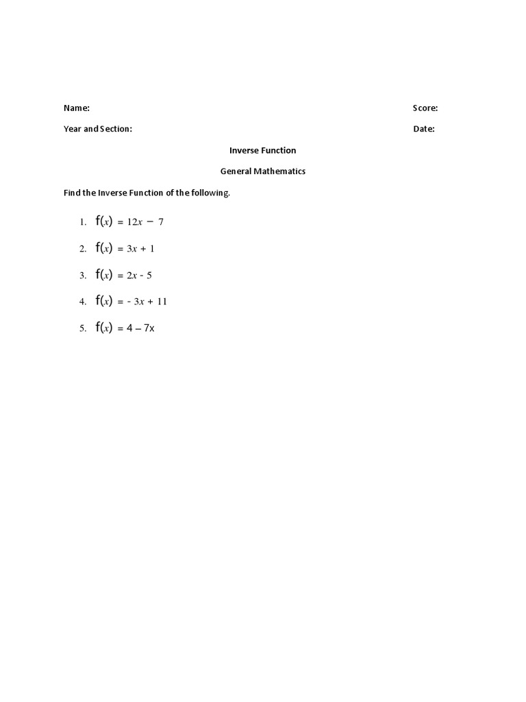Inverse Function (Quiz) | PDF