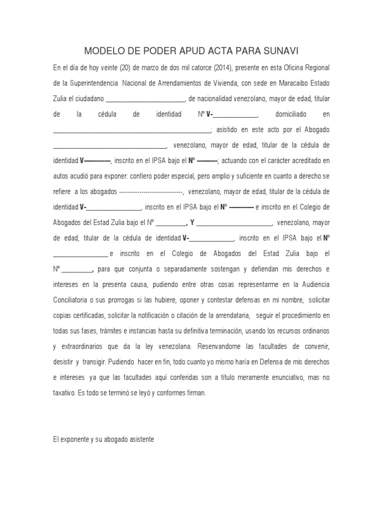Modelo de Poder Apud Acta para Sunavi | PDF | Derecho