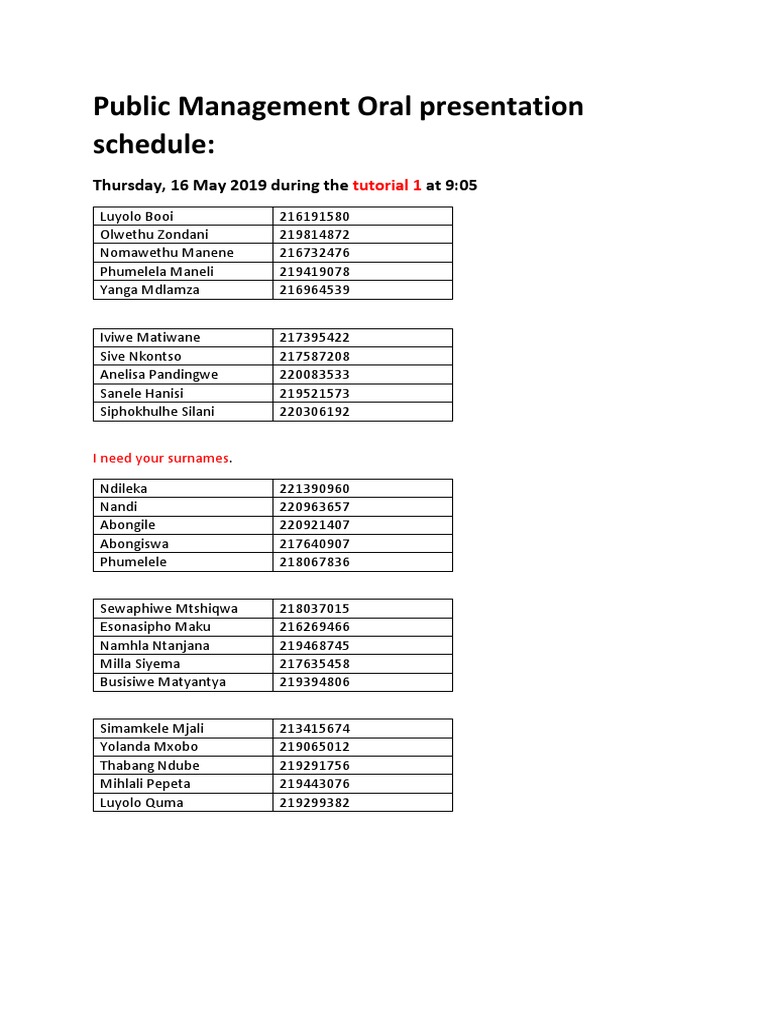 Public Management Presentation Schedule | PDF