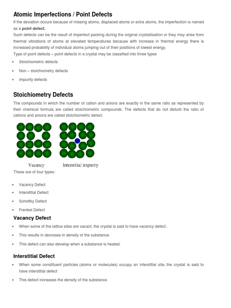 Atomic Imperfections / Point Defects: Vacancy Defect | PDF | Ion ...