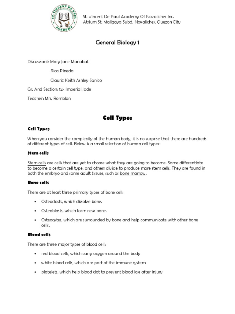 General Biology 1: Cell Types | PDF | Epithelium | Cell (Biology)