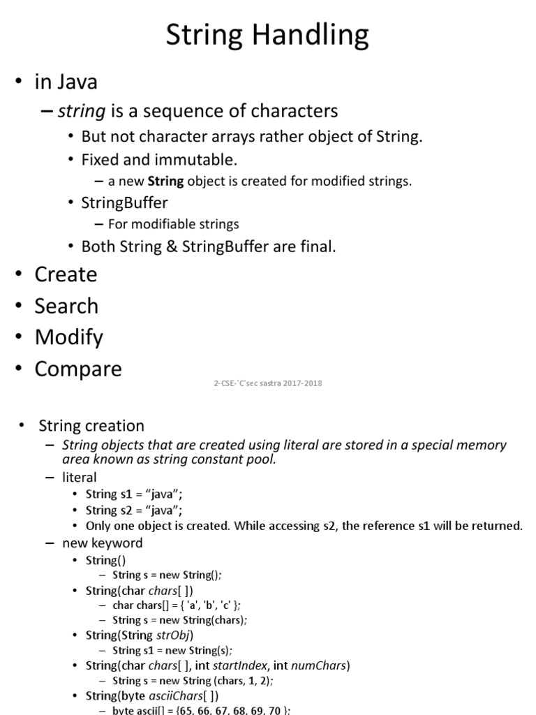 String Handling: - in Java | PDF | String (Computer Science) | C ...
