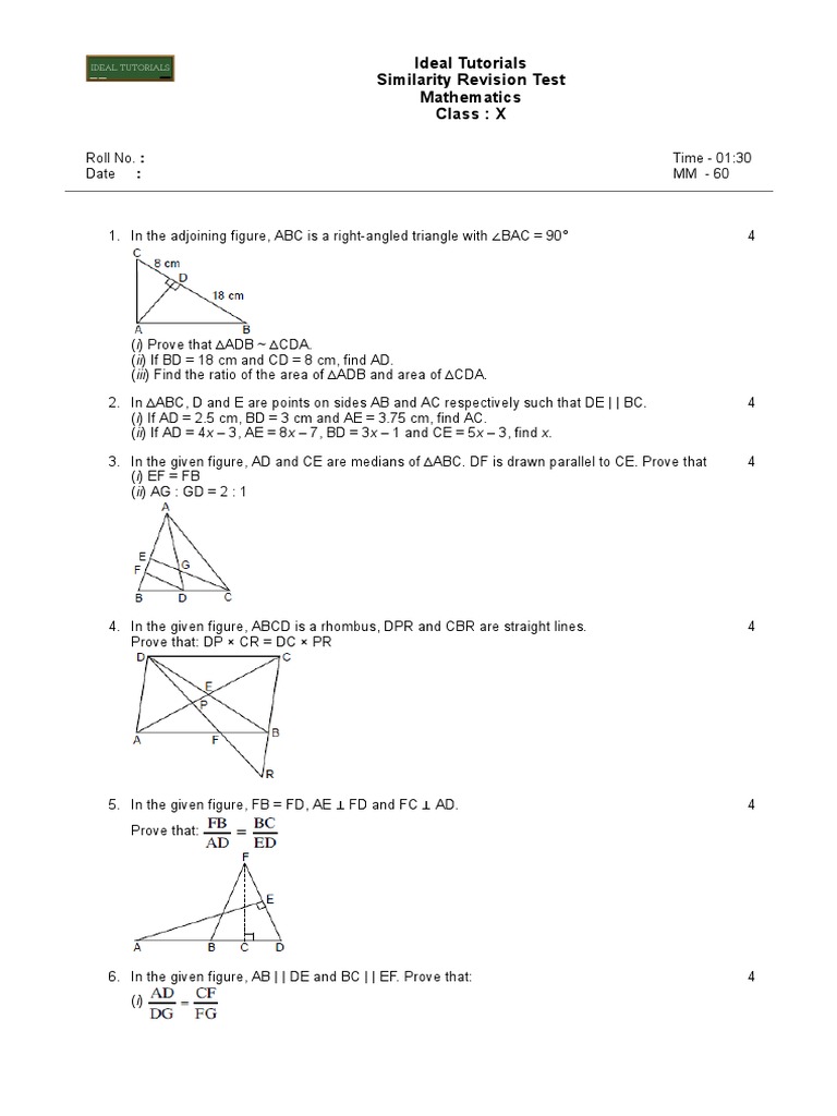 Similarity and Proportions in Geometry: Worked Problems Involving ...