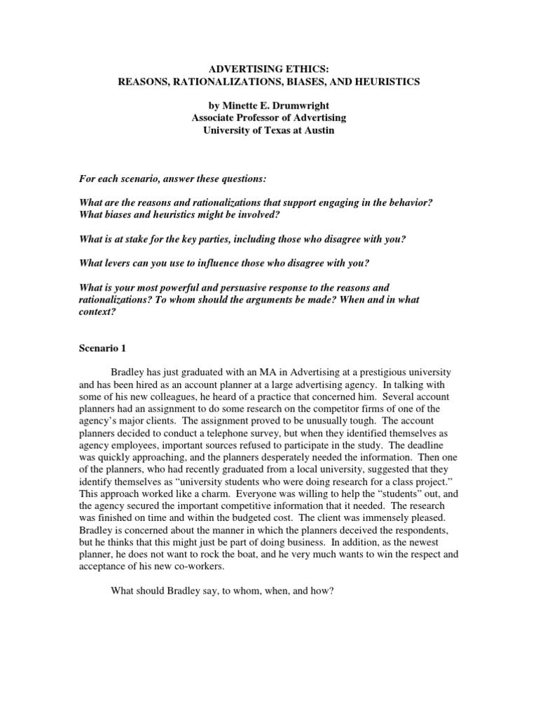 Advertising Ethics: Scenarios and Solutions | PDF | Bias | Advertising