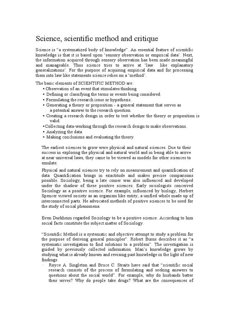 Science, Scientific Method and Critique | PDF | Scientific Method ...