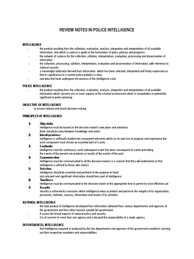 Review Notes in Police Intelligence | PDF | Espionage | Employment