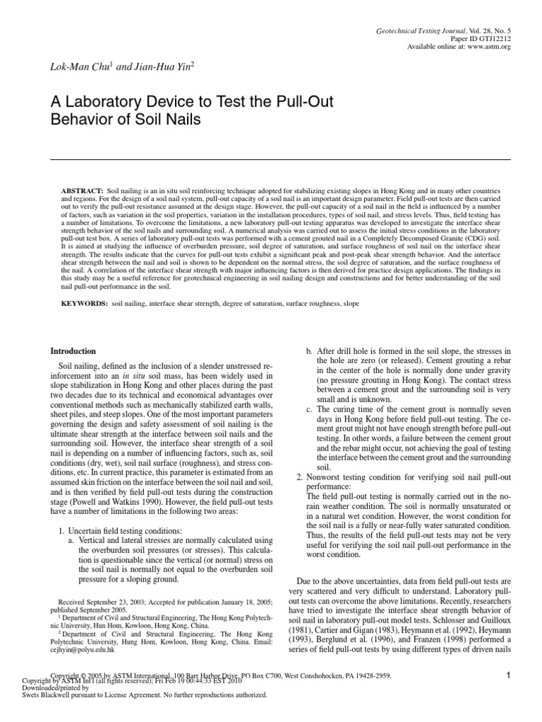 A Laboratory Device To Test The Pull-Out | PDF | Geotechnical ...