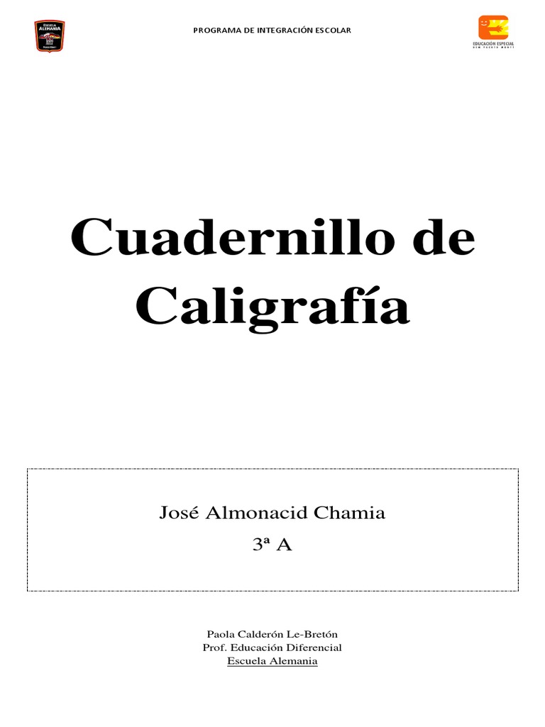 Cuadernillo de Caligrafía. Portada | PDF