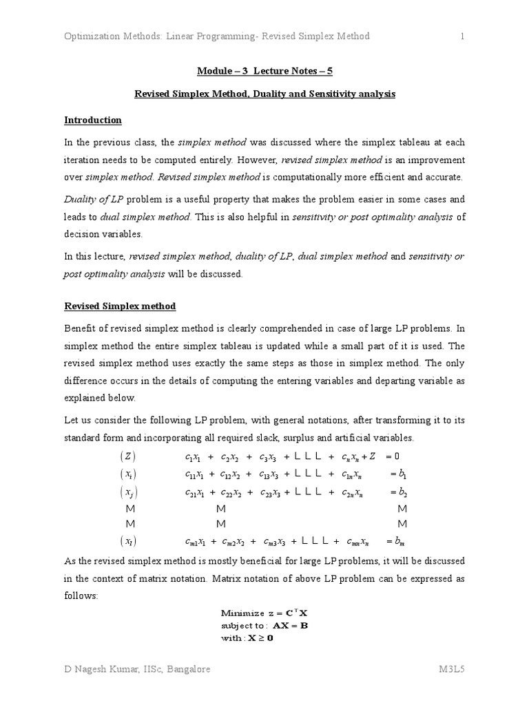 Module 3 Lecture Notes 5 Revised Simplex Method Duality And Sensitivity Analysis Pdf 