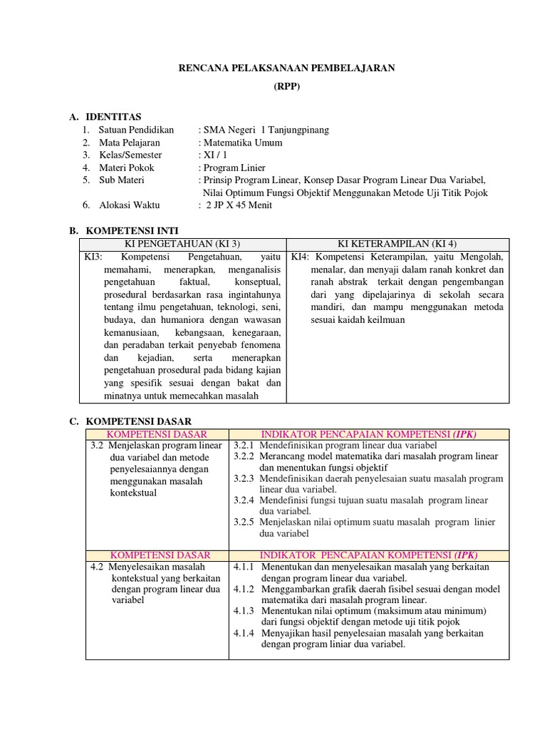RPP Program Linear (Rahayu) Revisi - 2 | PDF | Komputer