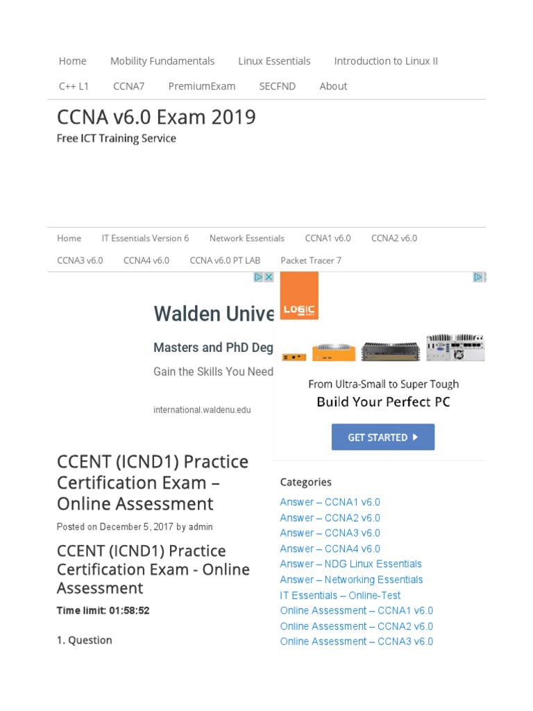 Walden University Online Ccent Icnd1 Practice Certification Exam Online Assessment Pdf 