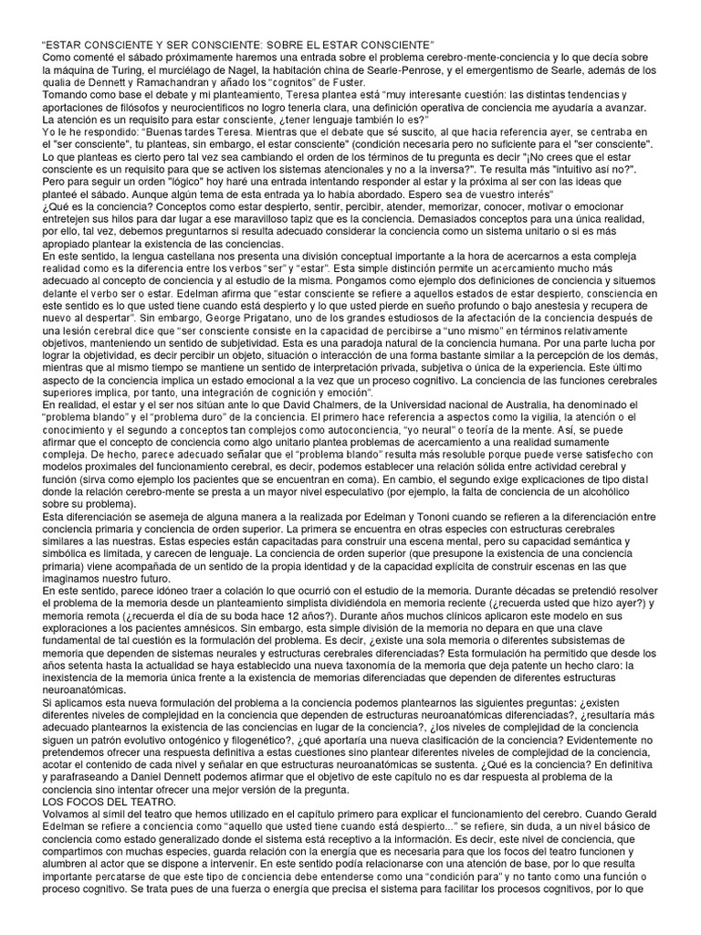 Conciencia: Ser y Estar Consciente | PDF | Cerebro | Atención