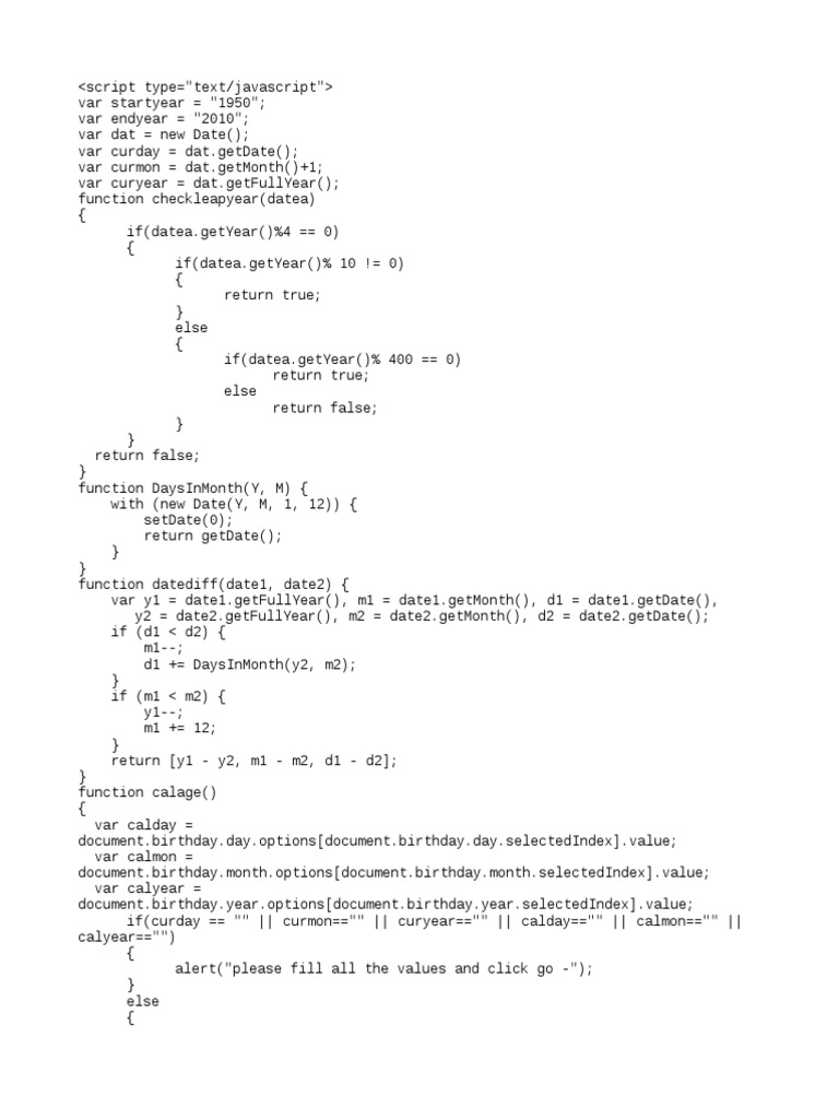 Age Calculation Code | PDF