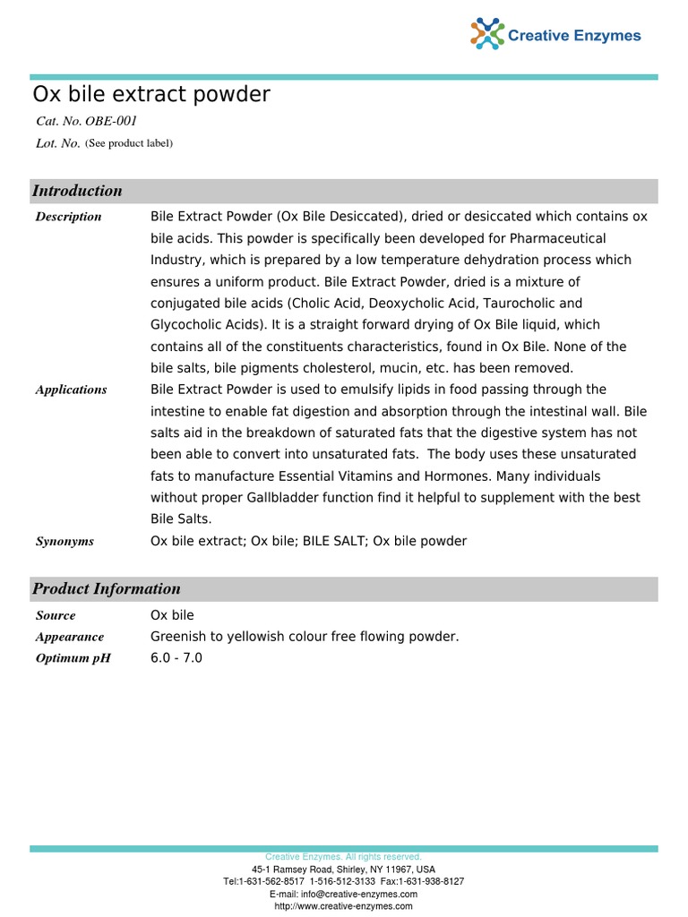 Ox Bile Extract Powder | PDF | Cooking, Food & Wine