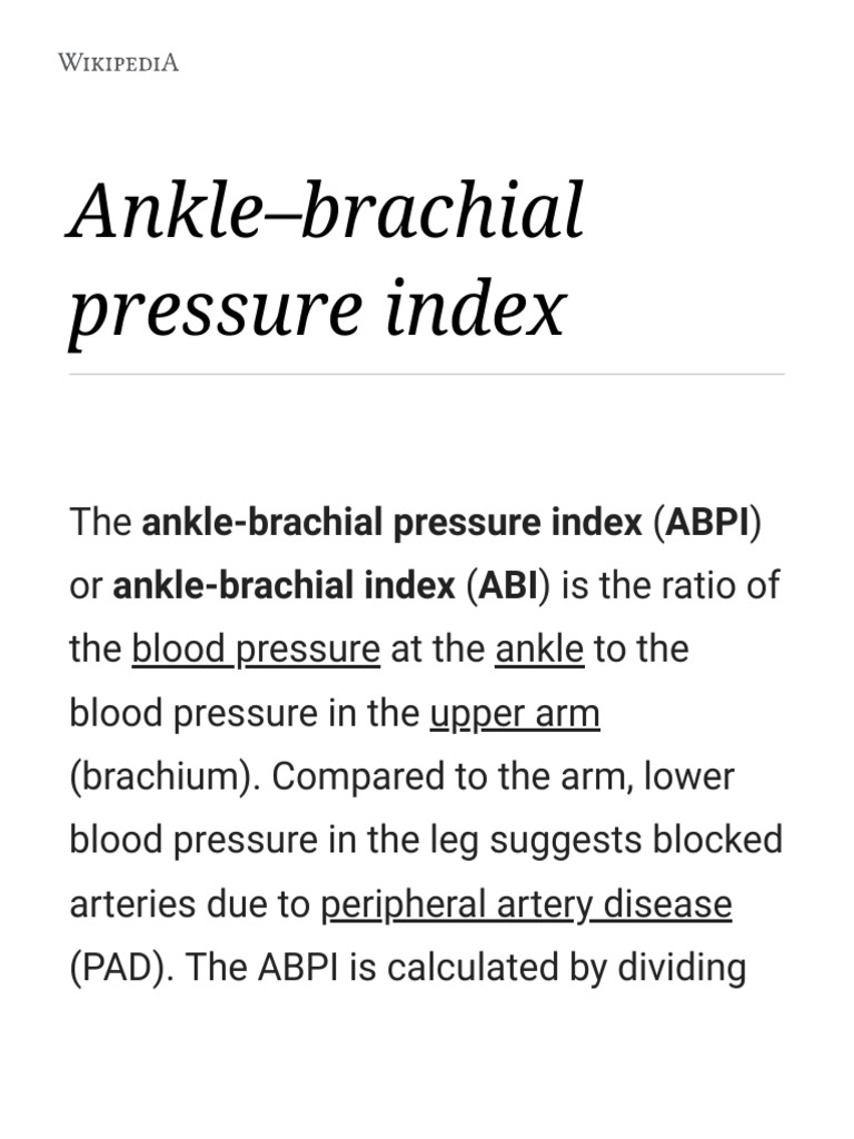 Ankle-Brachial Pressure Index - Wikipedia | PDF | Human Anatomy ...
