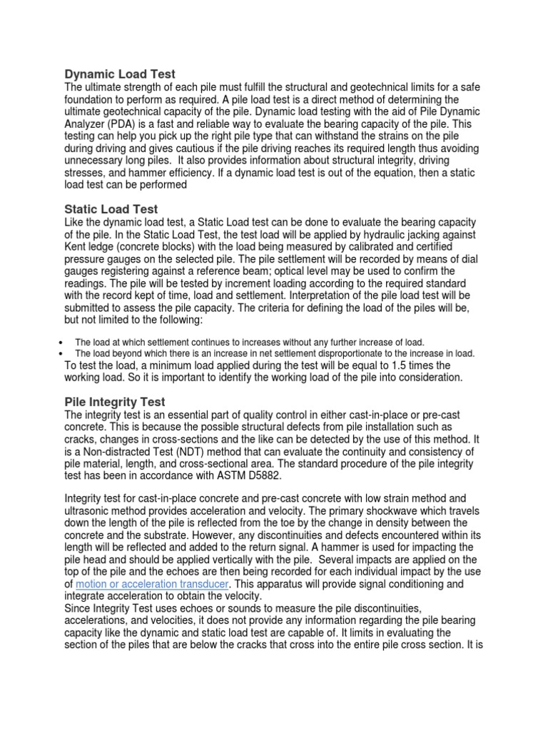 Dynamic Load Test: Motion or Acceleration Transducer | PDF | Deep ...