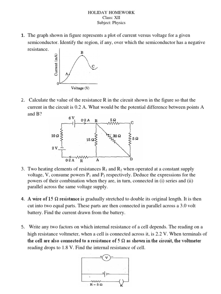 Holiday Homework Class: XII Subject: Physics | PDF | Series And ...
