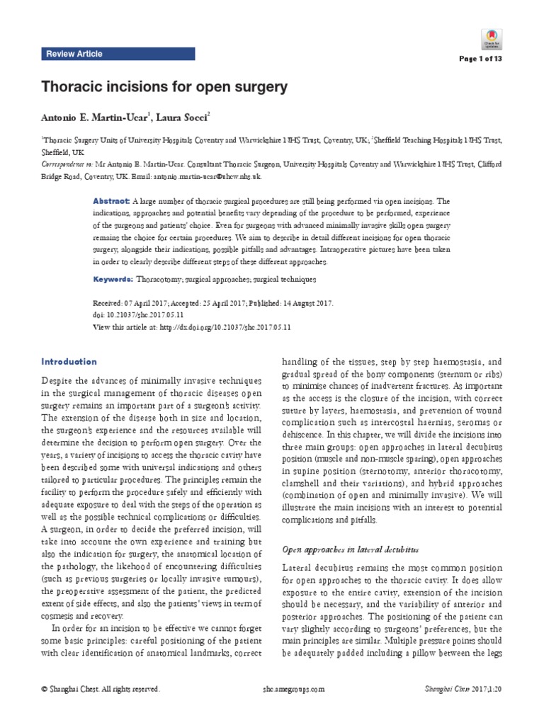 Thoracic Incision For Open Surgery | PDF | Thorax | Surgery