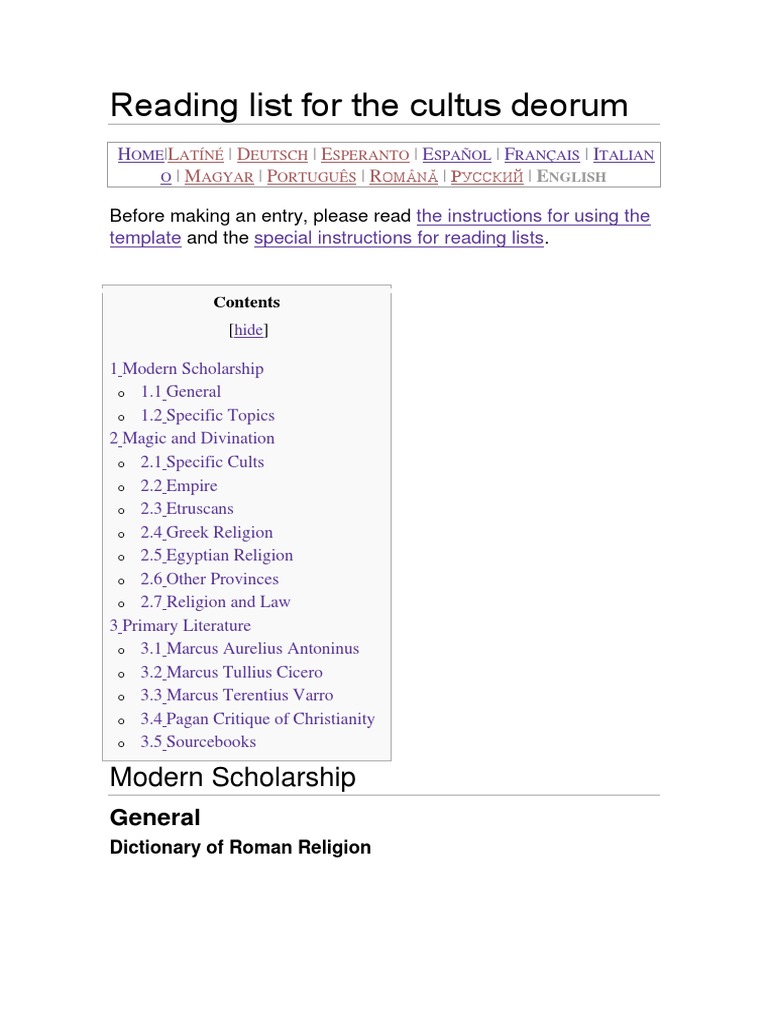Reading List For The Cultus Deorum | PDF | Roman Empire | Ancient Greek ...