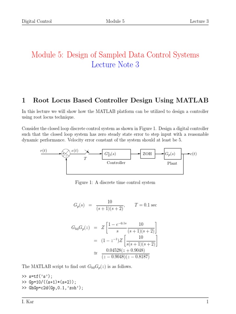 Module 5: Design of Sampled Data Control Systems: Lecture Note 3 | PDF ...