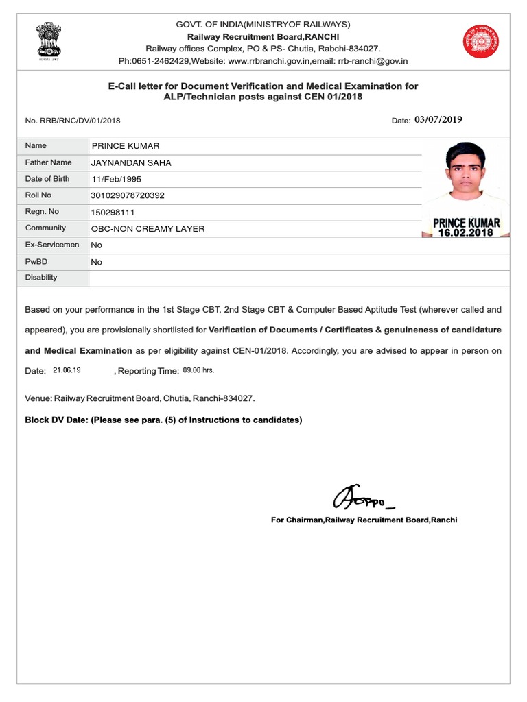 E-Call Letter For Document Veri Cation and Medical Examination For ALP ...