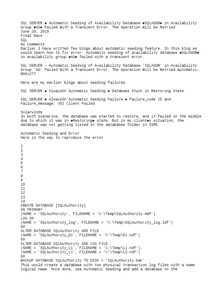 Sql Server Automatic Seeding Of Availability Database Sqlagdb In 9428