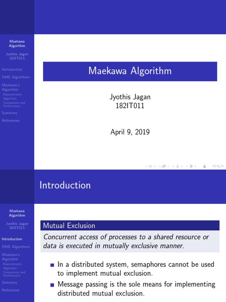 Maekawa Algorithm: Jyothis Jagan 182IT011 | PDF | Message Passing | Concurrent Computing