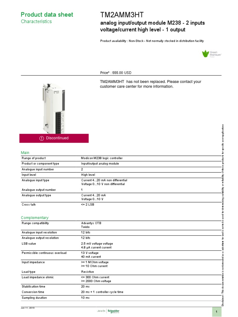 Tm2Amm3Ht: Product Data Sheet | PDF | Input/Output | Electrical Impedance