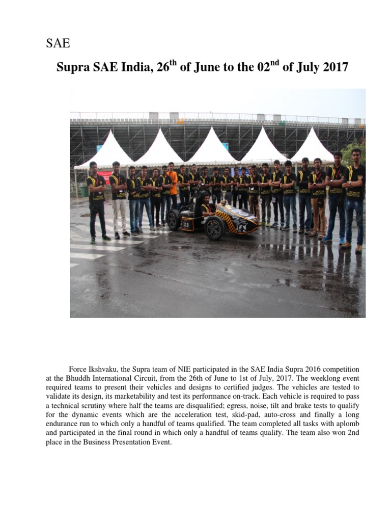 SAE Supra SAE India | PDF