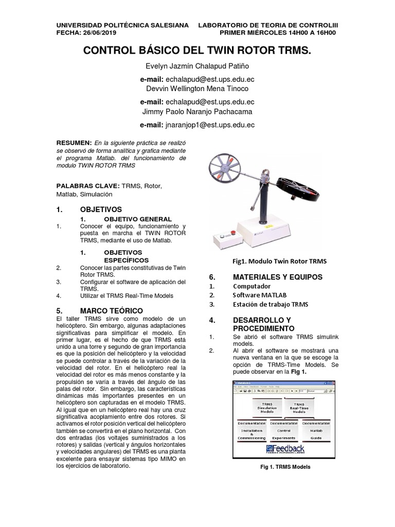Control Básico Del Twin Rotor Trm1 | PDF | Helicóptero | Matlab
