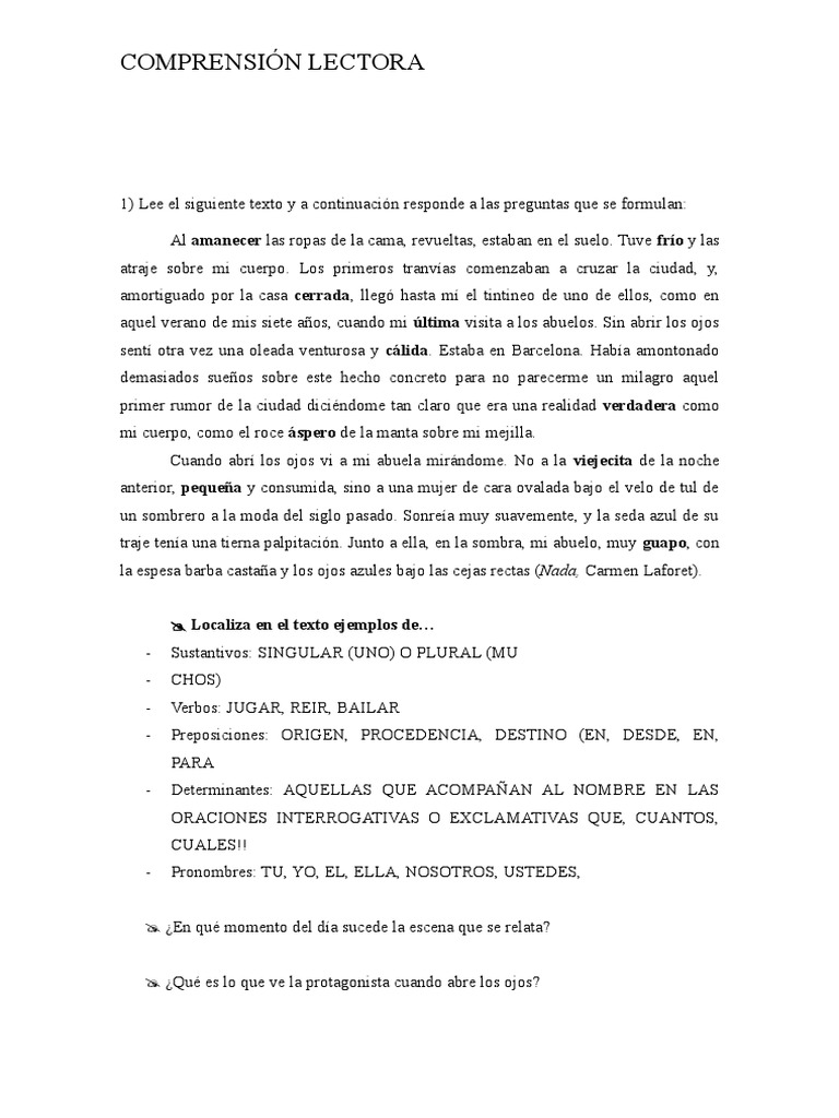 Comprensión Lectora | PDF | Sustantivo | Predicado (Gramática)