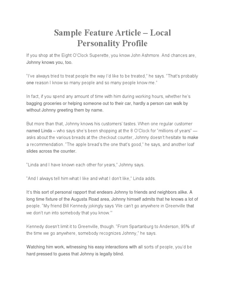 Sample Feature Article - Local Personality Profile | PDF
