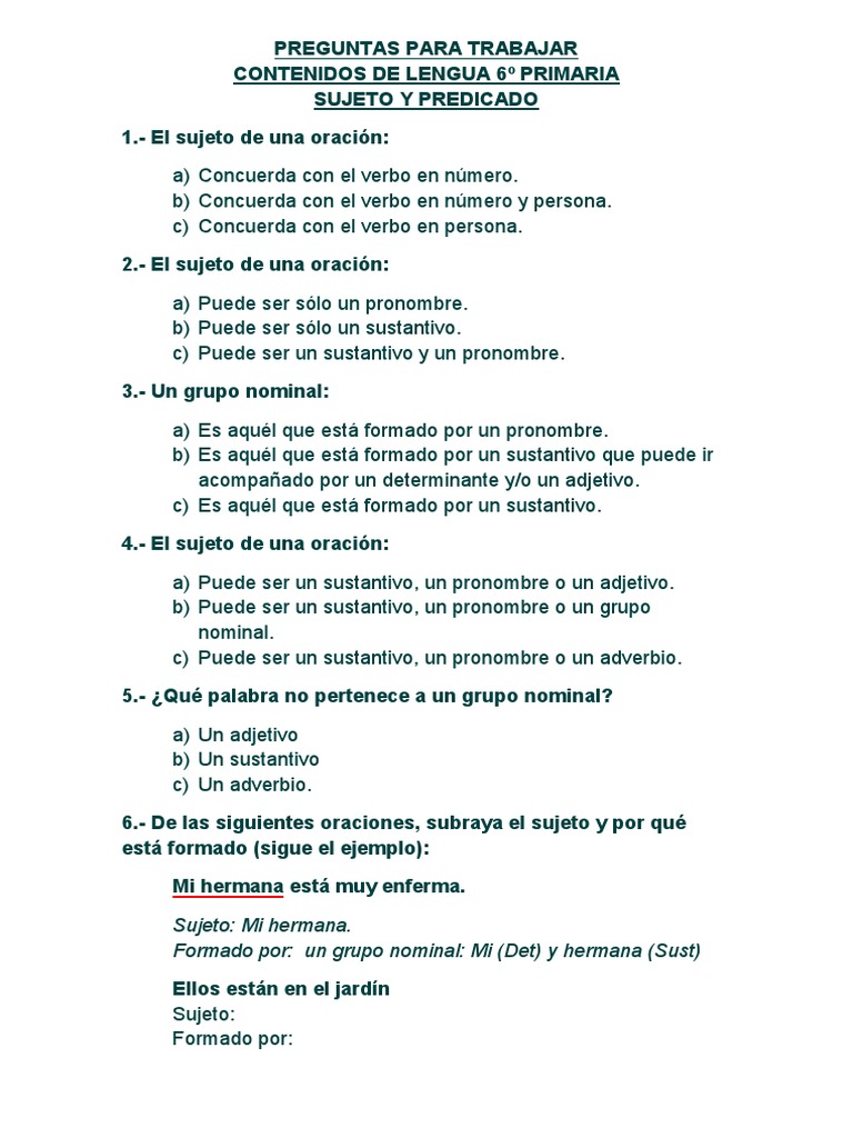 Sujeto y Predicado | PDF | Predicado (Gramática) | Asunto (gramática)