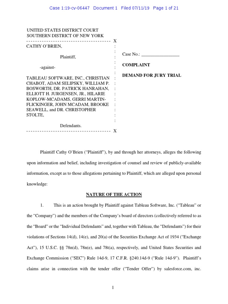 O'Brien v. Tableau | PDF | Discounted Cash Flow | Valuation (Finance)