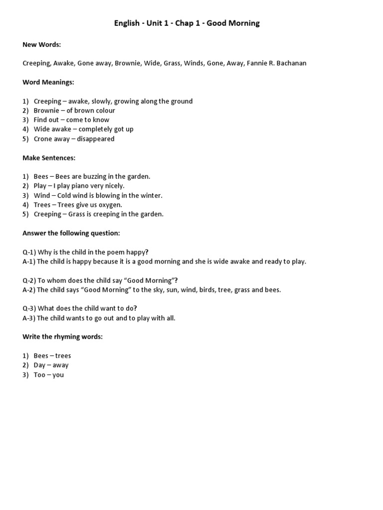 English Unit 1: Good Morning Lesson | PDF | Foreign Language Studies ...