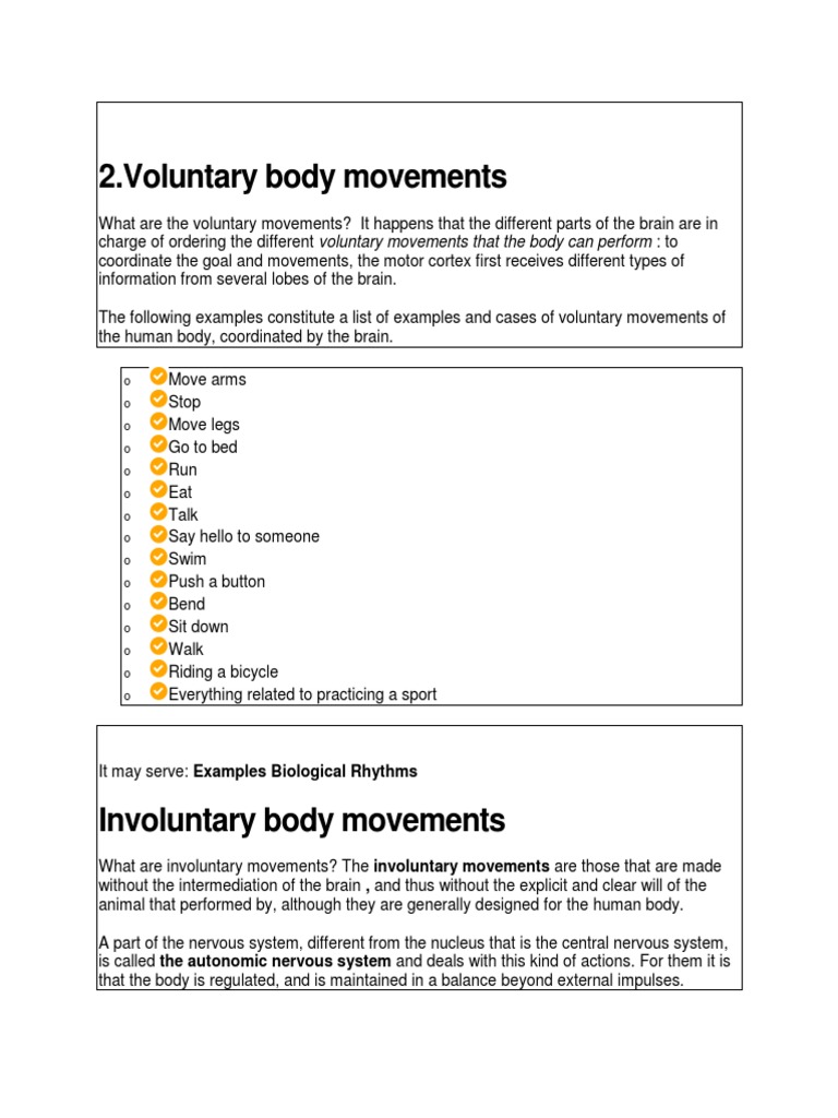 2.voluntary Body Movements: o o o o o o o o o o o o o o o | PDF ...