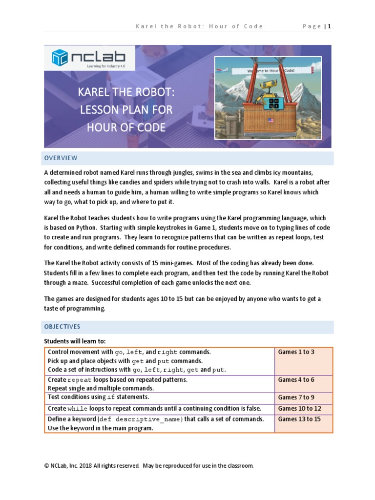 Karel The Robot Lessonplan Hoc 2018 2 | PDF | Personal Computers ...
