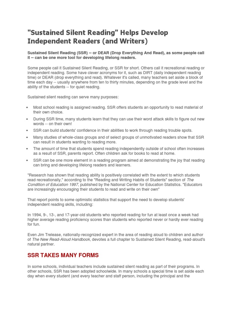 Sustained Silent Reading | PDF | Teachers | Educational Psychology