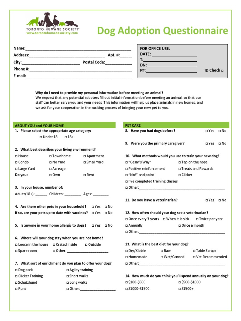 Dog Adoption Questionnaire | PDF | Dogs | Pet