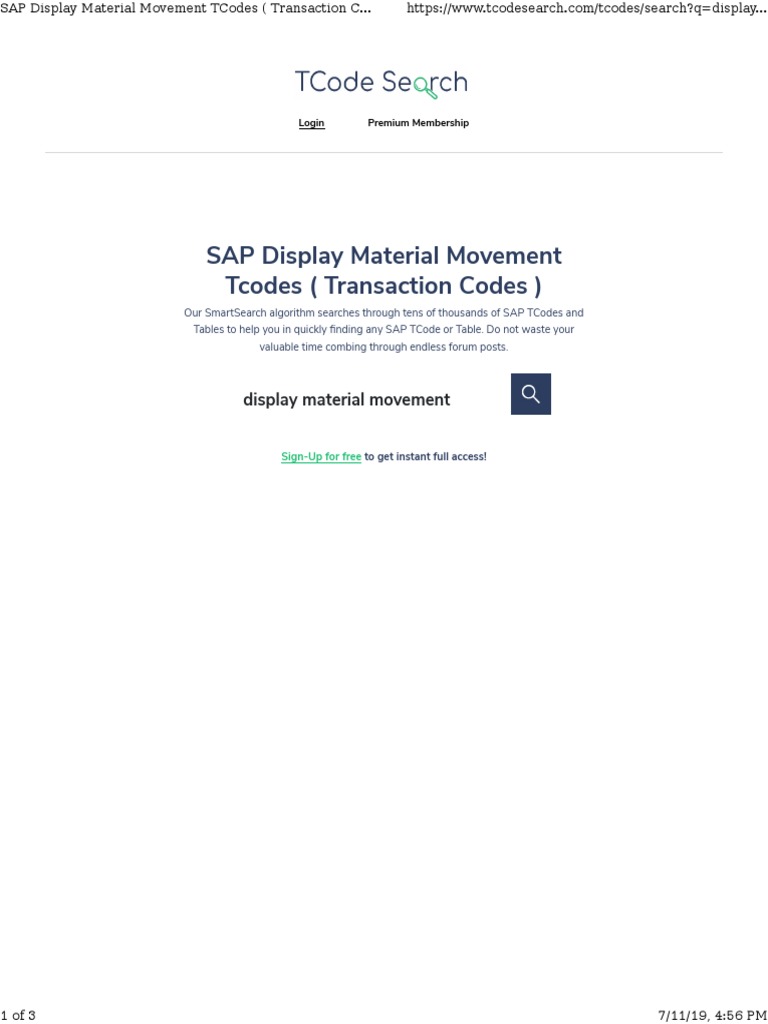 SAP Display Material Movement TCodes Transaction Codes .G-Job 26 | PDF ...